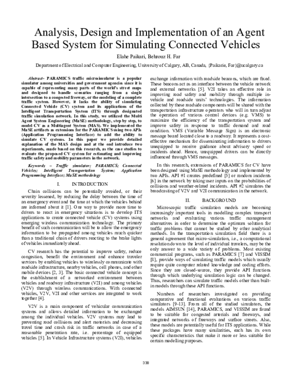 (PDF) Analysis, Design and Implementation of an Agent Based System for Simulating Connected Vehicles