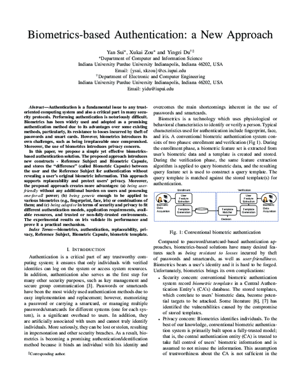 (PDF) Biometrics-Based Authentication: A New Approach