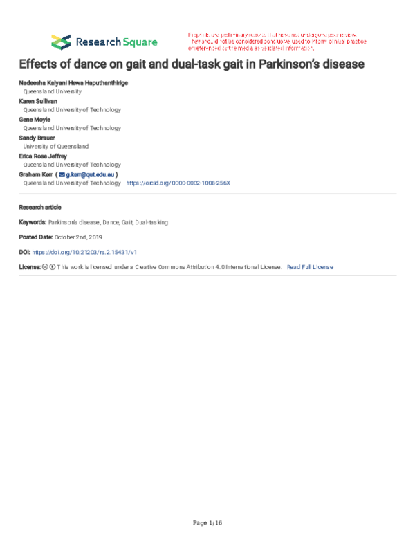 (PDF) Effects of dance on gait and dual-task gait in Parkinson’s ...
