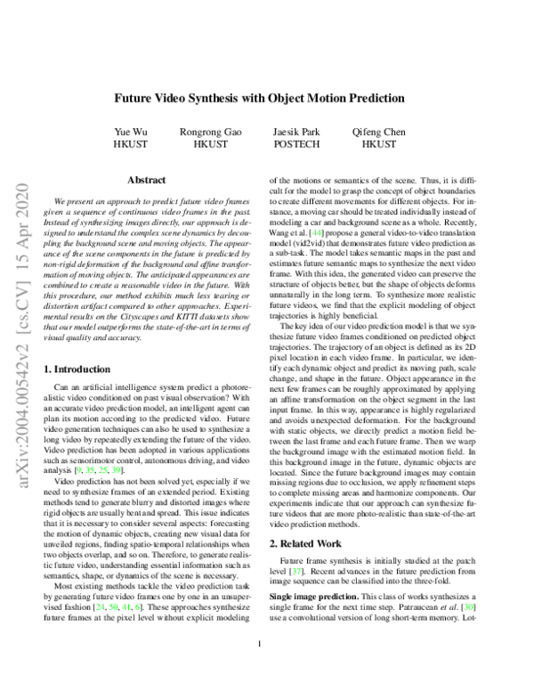 (PDF) Future Video Synthesis with Object Motion Prediction
