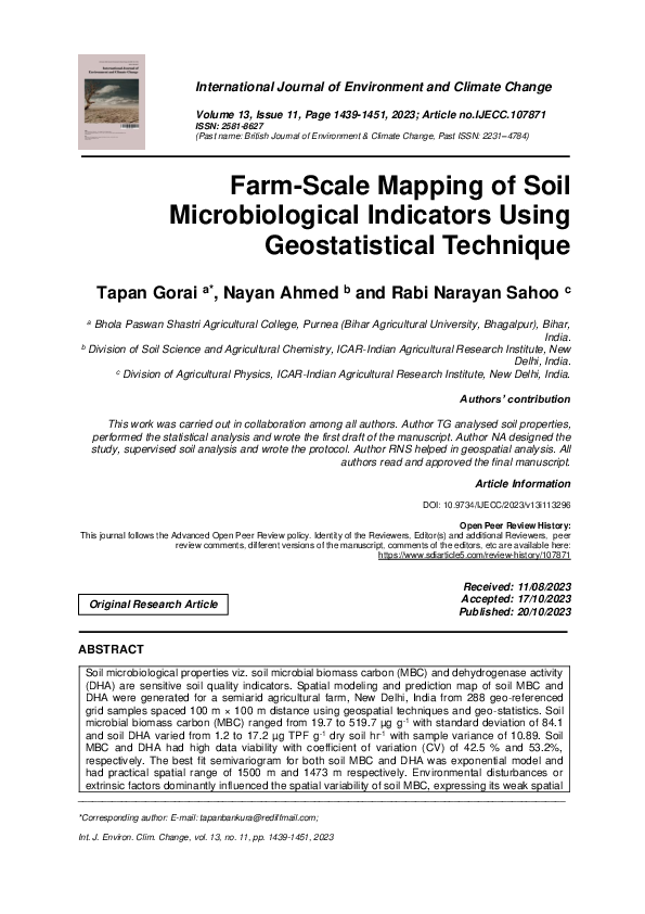 (PDF) Farm-Scale Mapping of Soil Microbiological Indicators Using Geostatistical Technique ...