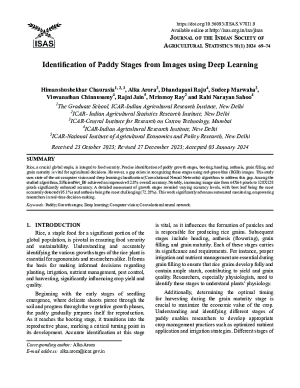 (PDF) Identification of Paddy Stages from Images using Deep Learning