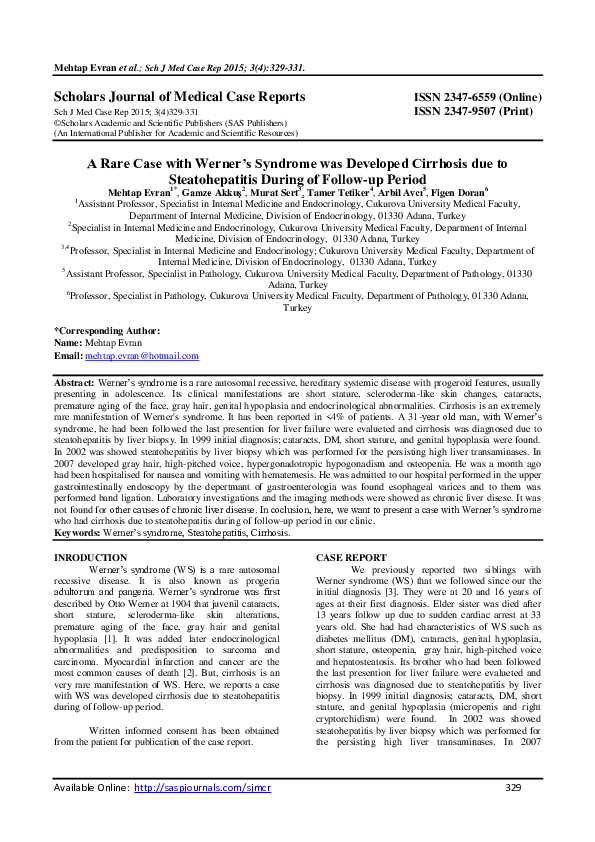 (PDF) A Rare Case with Werner ’ s Syndrome was Developed Cirrhosis due ...