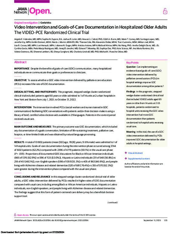 (PDF) Video Intervention and Goals-of-Care Documentation in ...