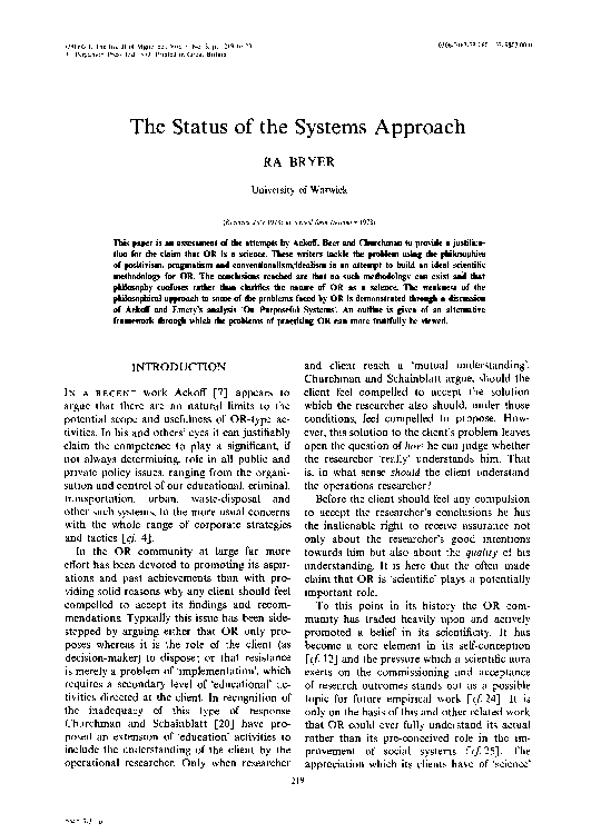 (PDF) The status of the systems approach