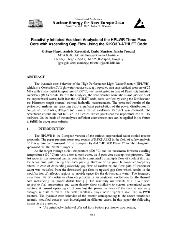 (PDF) Reactivity Initiated Accident Analysis of the HPLWR Three Pass Core with Ascending Gap ...