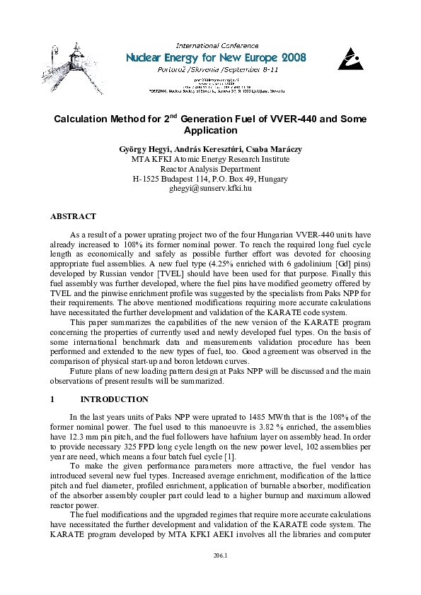 (PDF) Calculation Method for 2 Generation Fuel of VVER-440 and Some Application