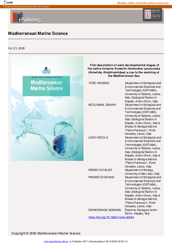 (PDF) First description of early developmental stages of the native ...