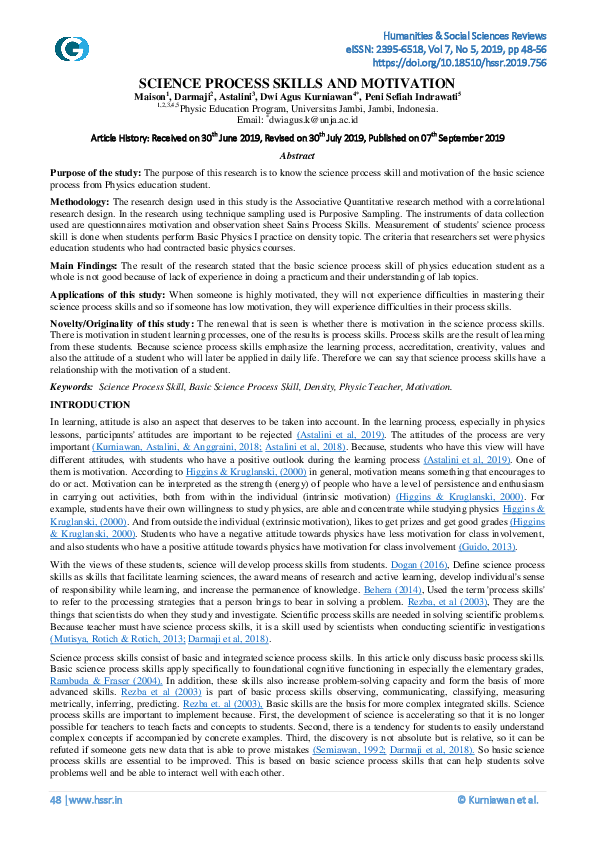 (PDF) Science Process Skills and Motivation