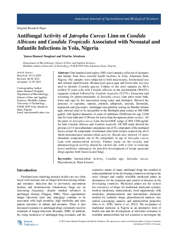 (PDF) Antifungal Activity of Jatropha Curcas Linn on Candida Albicans and Candida Tropicalis ...