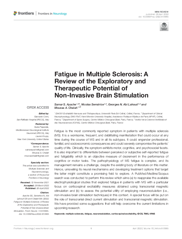 (PDF) Fatigue in Multiple Sclerosis: A Review of the Exploratory and ...