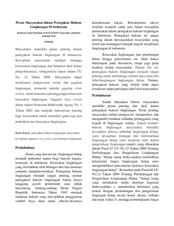 (PDF) Peran Masyarakat dalam Penegakan Hukum Lingkungan Di Indonesia