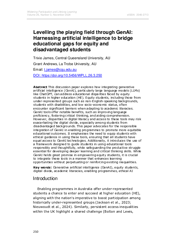 (PDF) Levelling the playing field through GenAI: Harnessing artificial ...