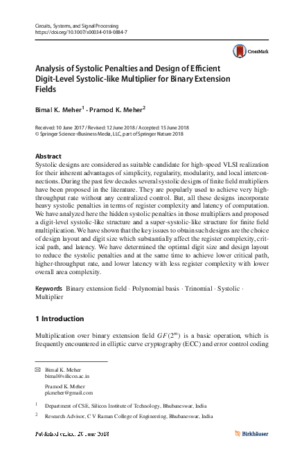 (PDF) Analysis of Systolic Penalties and Design of Efficient Digit-Level Systolic-like ...