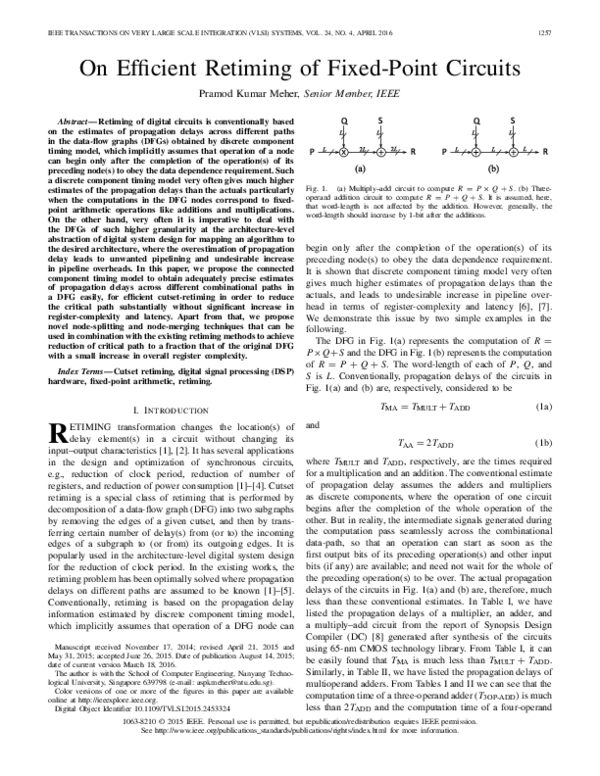 (PDF) On Efficient Retiming of Fixed-Point Circuits