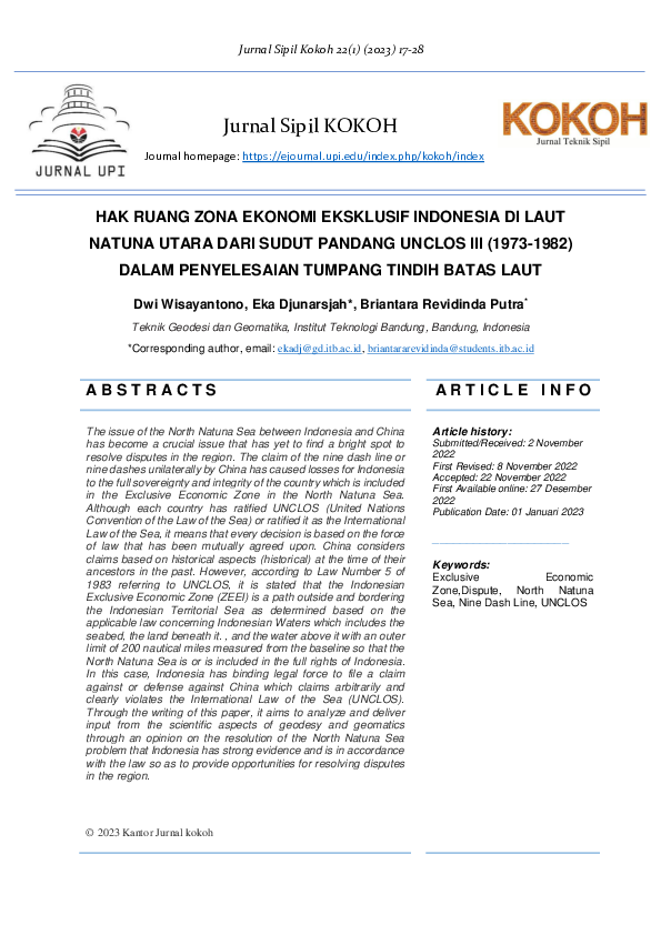(PDF) Hak Ruang Zona Ekonomi Eksklusif Indonesia DI Laut Natuna Utara Dari Sudut Pandang Unclos ...