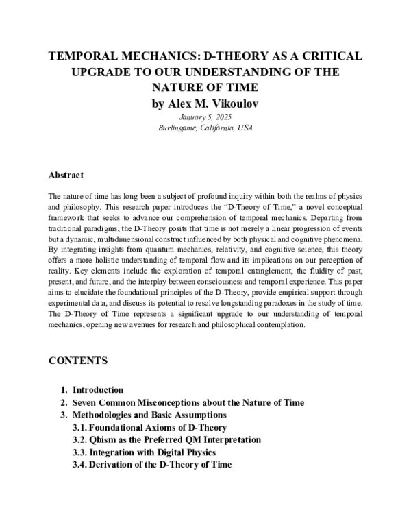 (PDF) TEMPORAL MECHANICS: D-Theory as a Critical Upgrade to Our Understanding of the Nature of Time