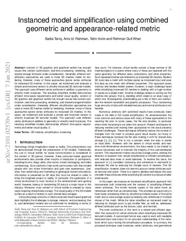 (PDF) Instanced model simplification using combined geometric and appearance-related metric