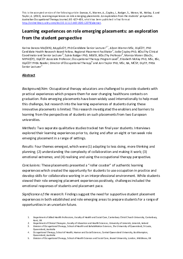 (PDF) Learning experiences on role-emerging placements: An exploration from the students ...