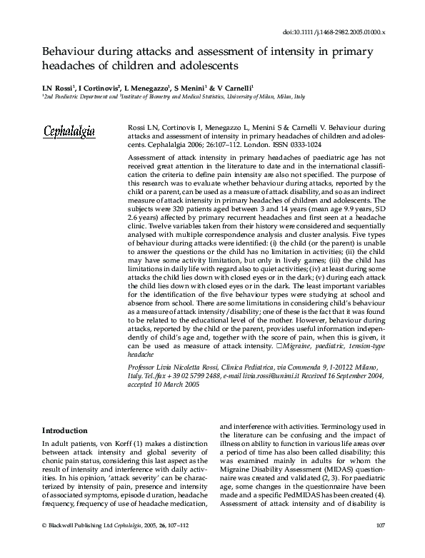 (PDF) Behaviour During Attacks and Assessment of Intensity in Primary ...