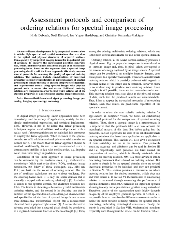 (PDF) Assessment Protocols and Comparison of Ordering Relations for Spectral Image Processing