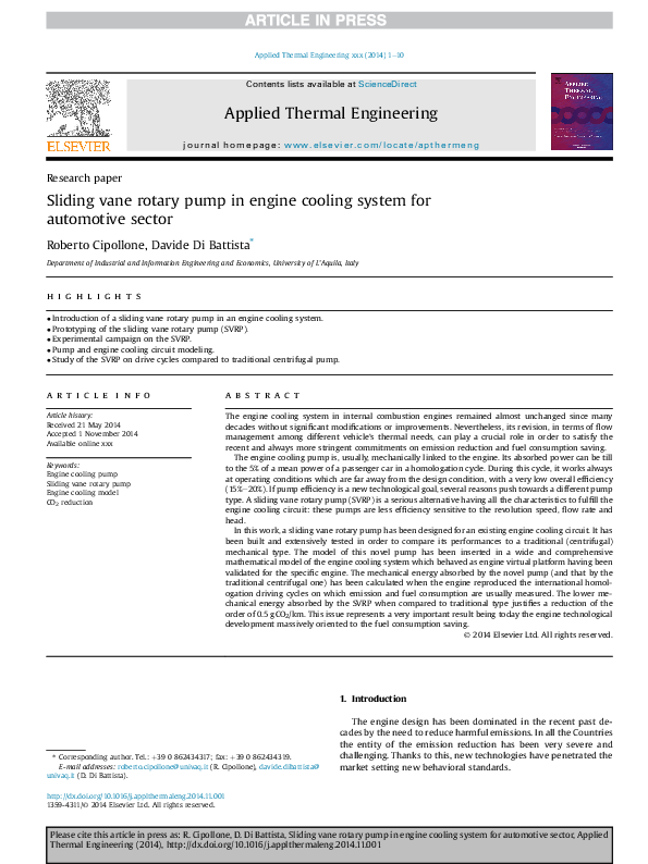 (PDF) Sliding vane rotary pump in engine cooling system for automotive ...