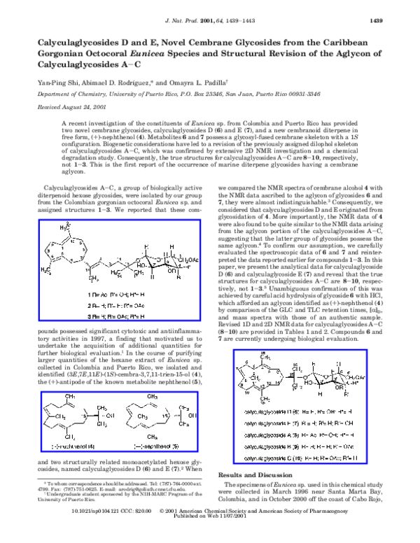 (PDF) Calyculaglycosides D and E, Novel Cembrane Glycosides from the ...