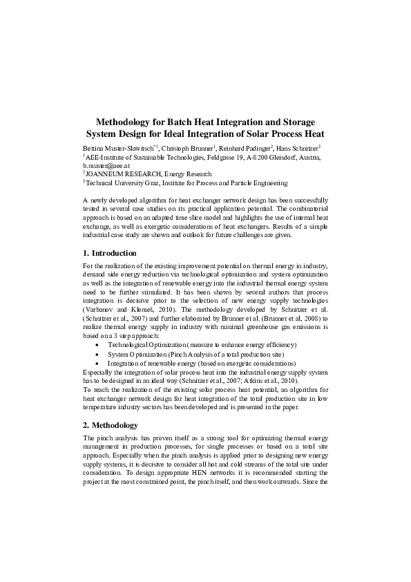 (PDF) Methodology for Batch Heat Integration and Storage System Design ...