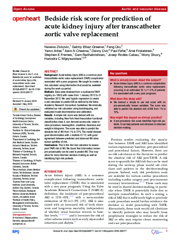(PDF) Bedside risk score for prediction of acute kidney injury after ...