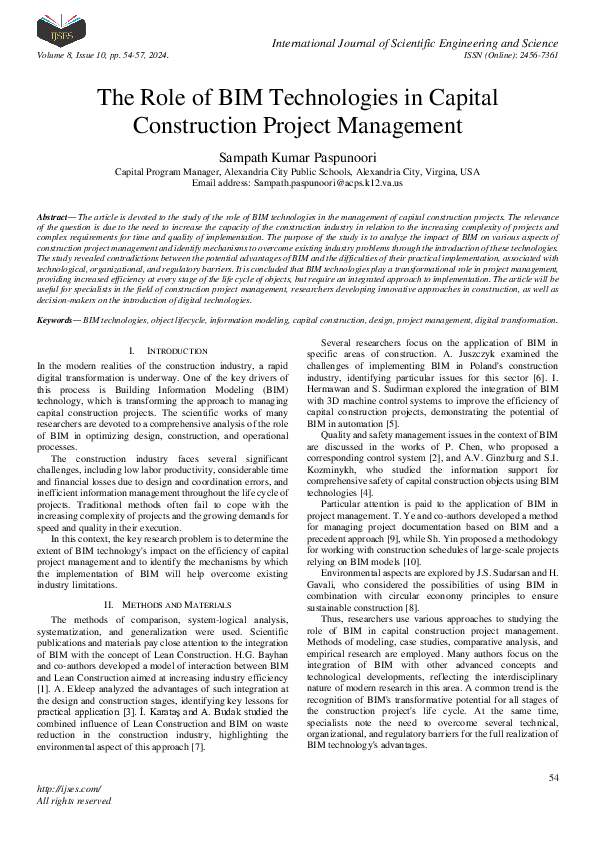 (PDF) The Role of BIM Technologies in Capital Construction Project ...