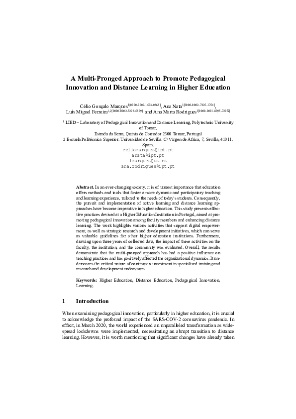 (PDF) A Multi-Pronged Approach to Promote Pedagogical Innovation and Distance Learning in Higher ...