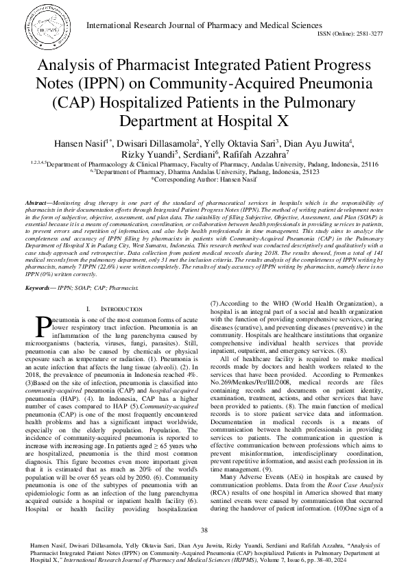 (PDF) Analysis of Pharmacist Integrated Patient Progress Notes (IPPN ...