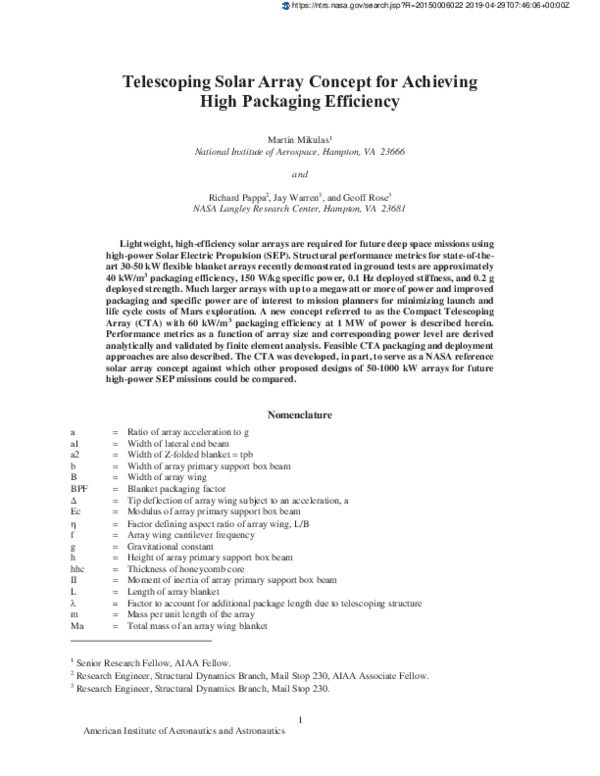 (PDF) Telescoping Solar Array Concept for Achieving High Packaging ...