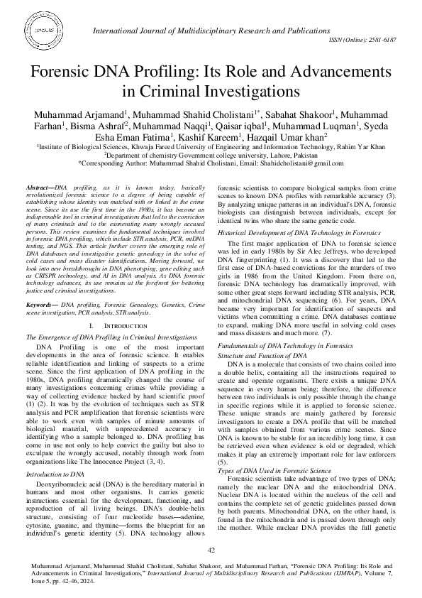 (PDF) Forensic DNA Profiling: Its Role and Advancements in Criminal ...