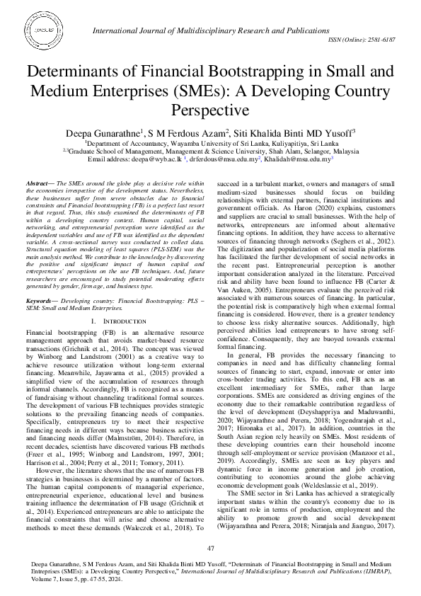 (PDF) Determinants of Financial Bootstrapping in Small and Medium ...