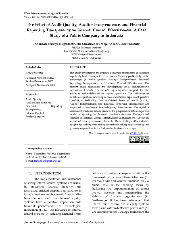(PDF) The Effect of Audit Quality, Auditor Independence, and Financial Reporting Transparency on ...