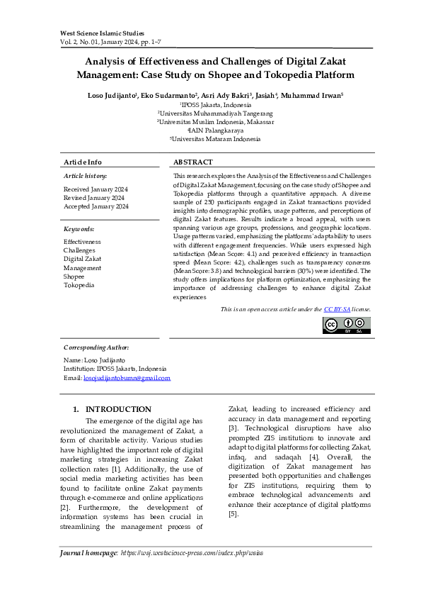 (PDF) Analysis of Effectiveness and Challenges of Digital Zakat Management: Case Study on Shopee ...