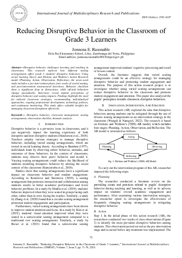 (PDF) Reducing Disruptive Behavior in the Classroom of Grade 3 Learners