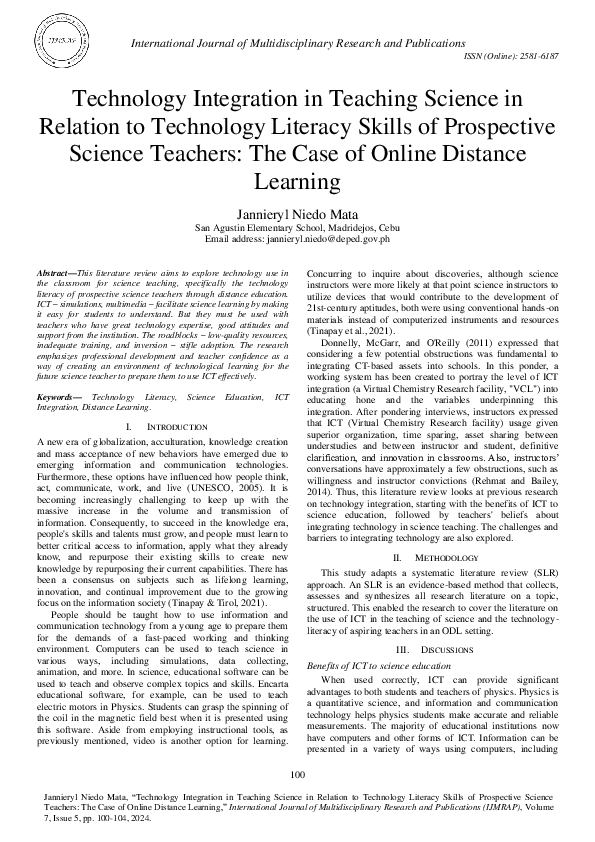 (PDF) Technology Integration in Teaching Science in Relation to ...