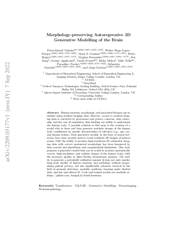 (PDF) Morphology-Preserving Autoregressive 3D Generative Modelling of the Brain