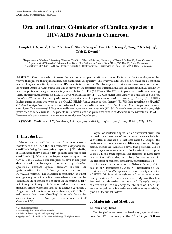 (PDF) Oral and Urinary Colonisation of Candida Species in HIV/AIDS ...