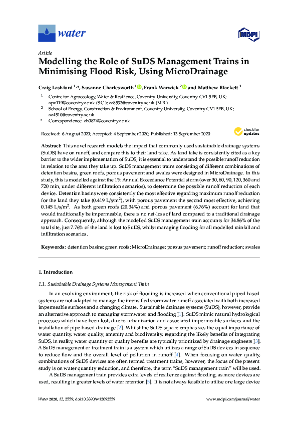 (PDF) Modelling the Role of SuDS Management Trains in Minimising Flood ...
