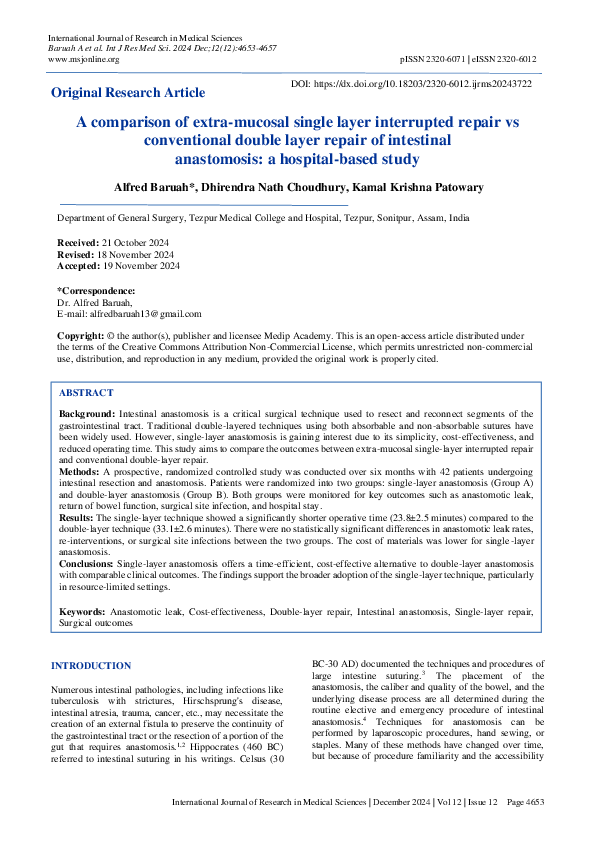 (PDF) A comparison of extra-mucosal single layer interrupted repair vs ...