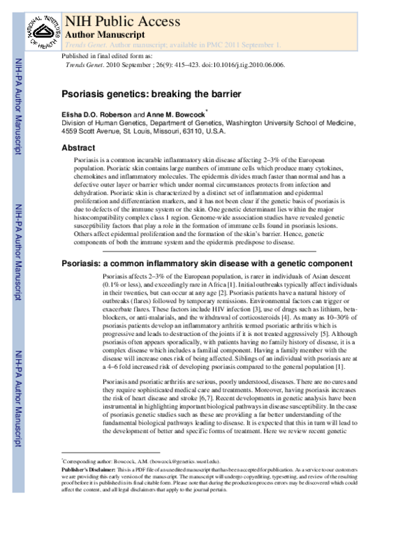 (PDF) Psoriasis genetics: breaking the barrier | Anne Bowcock ...