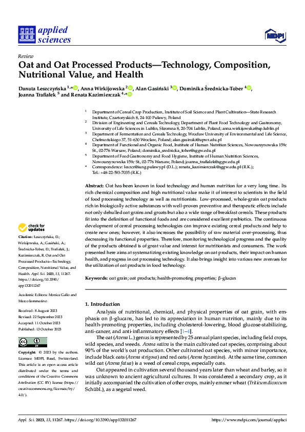(PDF) Oat and Oat Processed Products—Technology, Composition ...