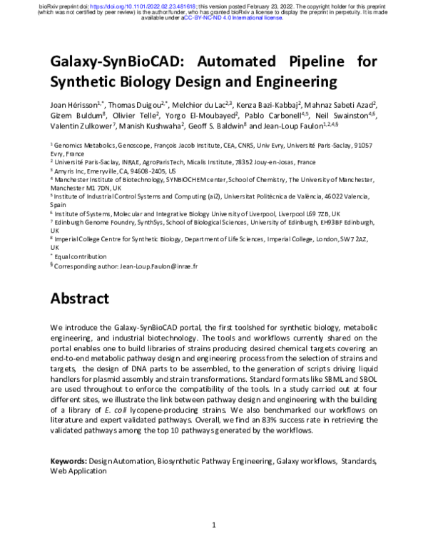 (PDF) Galaxy-SynBioCAD: Automated Pipeline for Synthetic Biology Design ...