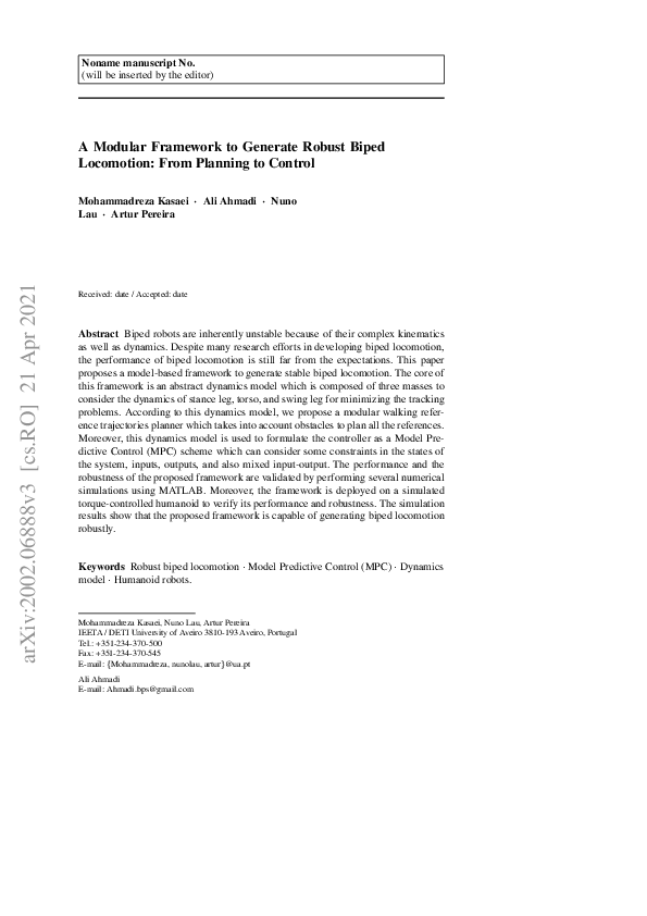 Pdf A Modular Framework To Generate Robust Biped Locomotion From Planning To Control
