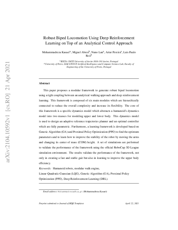 (PDF) Robust biped locomotion using deep reinforcement learning on top of an analytical control ...