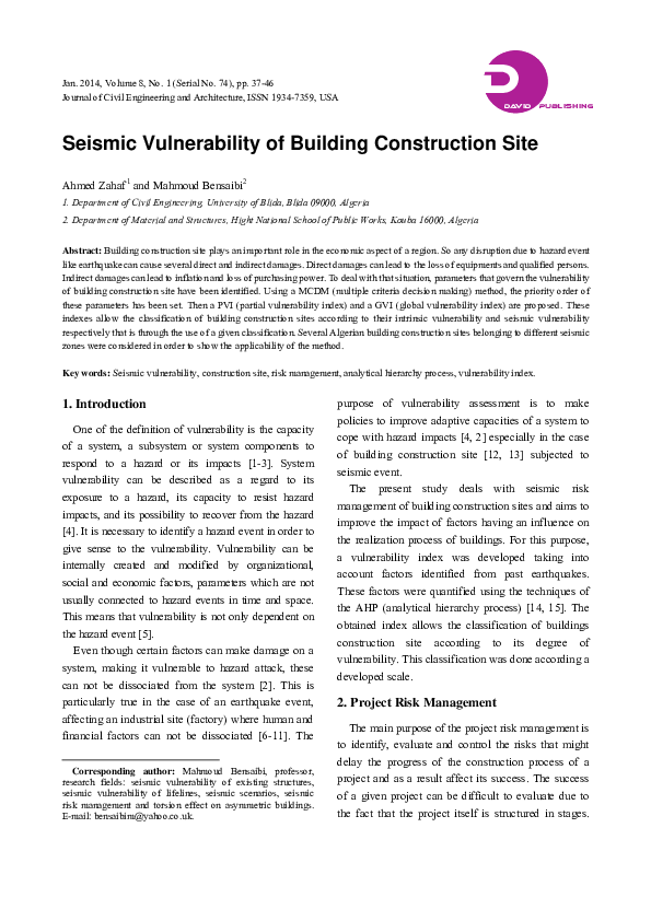 (PDF) Seismic Vulnerability of Building Construction Site