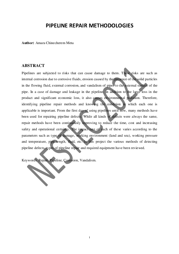 (PDF) PIPELINE REPAIR METHODOLOGIES